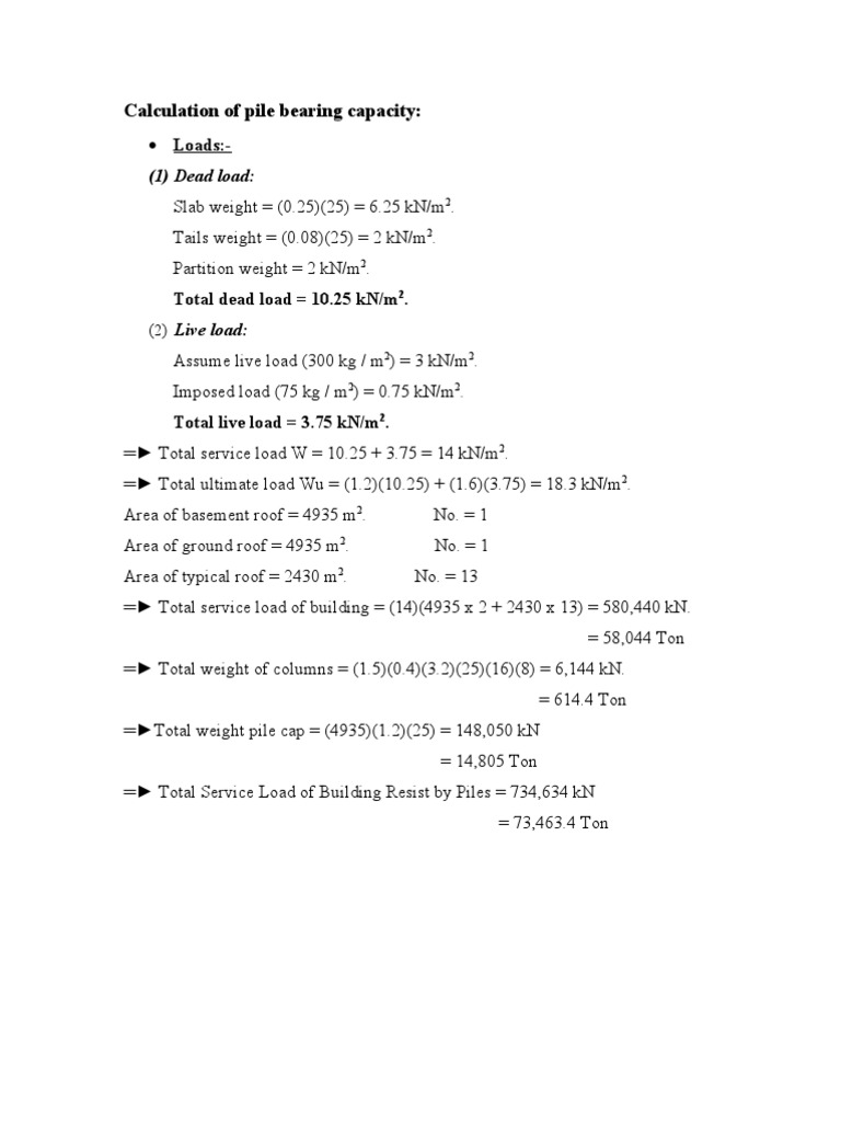 Calculation of Pile Bearing Capacity | PDF