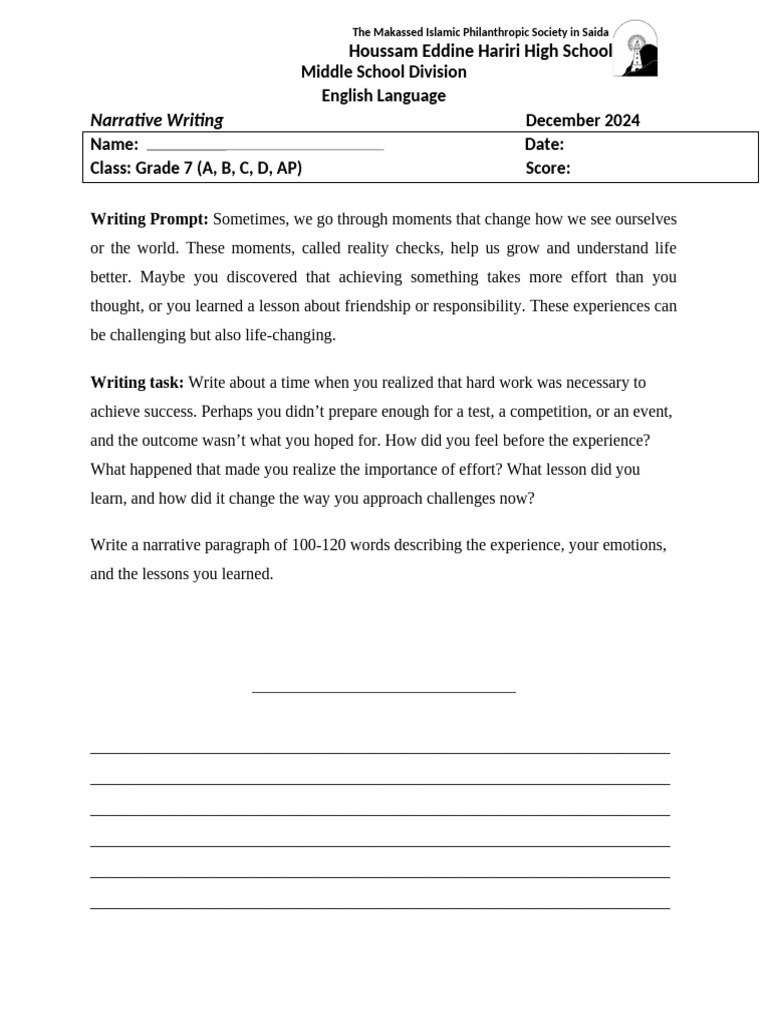 Grade 7 Narrative Writing Graded Homework - Checked | PDF