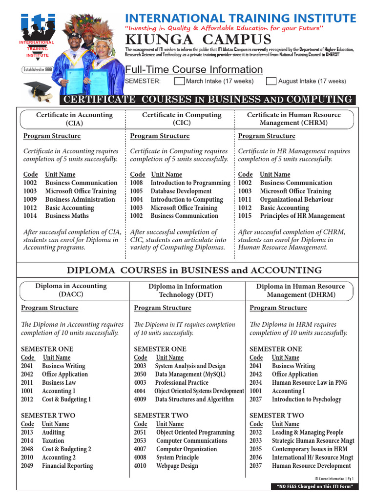 2024 Updated Kiunga Campus Cert Dip Course Forms | PDF | Papua New Guinea | Diploma