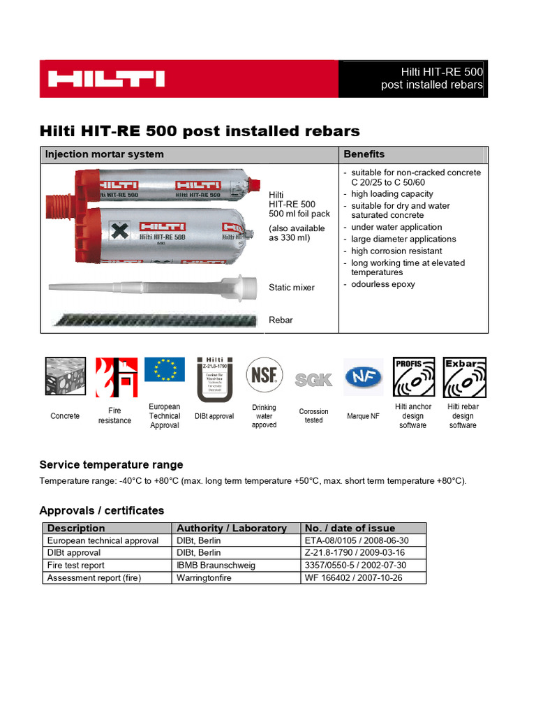 Hilti HIT-RE 500 Rebar System Overview | PDF | Strength Of Materials ...