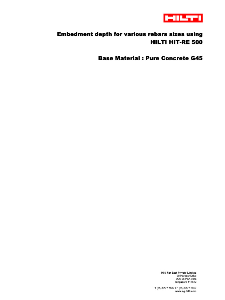 Hilti RE500 (SG) Summary For Various Embedment Depth | PDF
