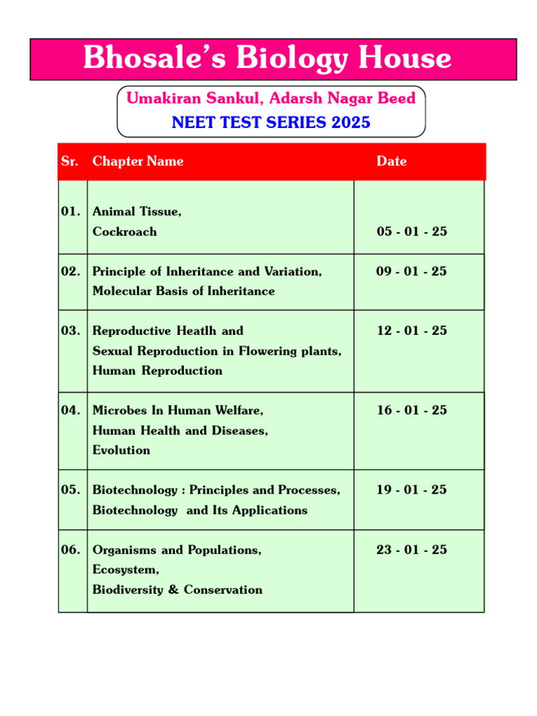 Time Table Test Series - 2025 | PDF