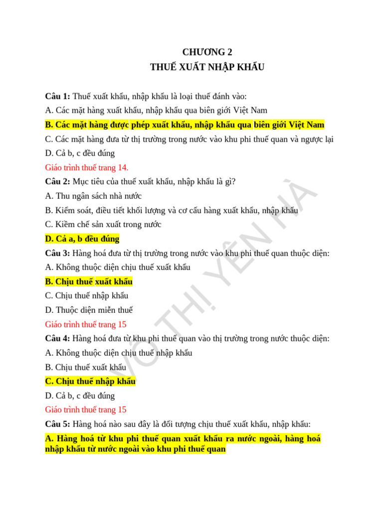 C2. BÀI TẬP THUẾ XNK | PDF