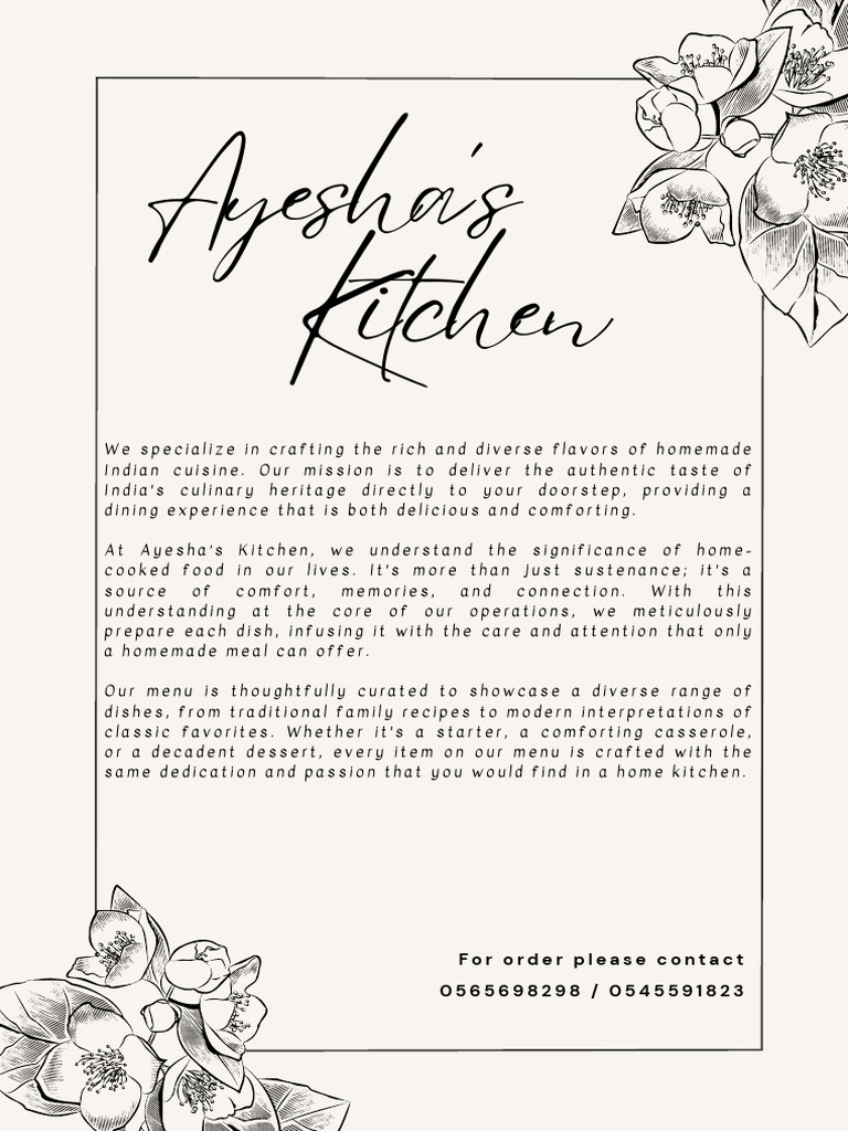Ayesha's Kitchen Menu | PDF