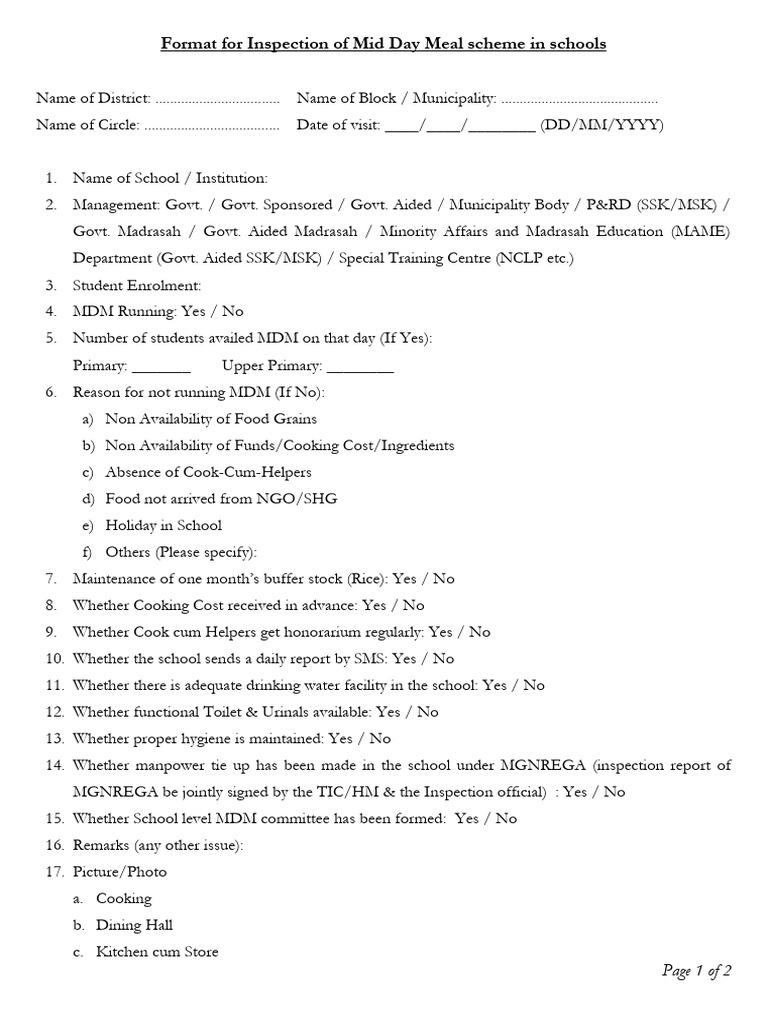 MDM Education Supervisor Inspection Format | PDF