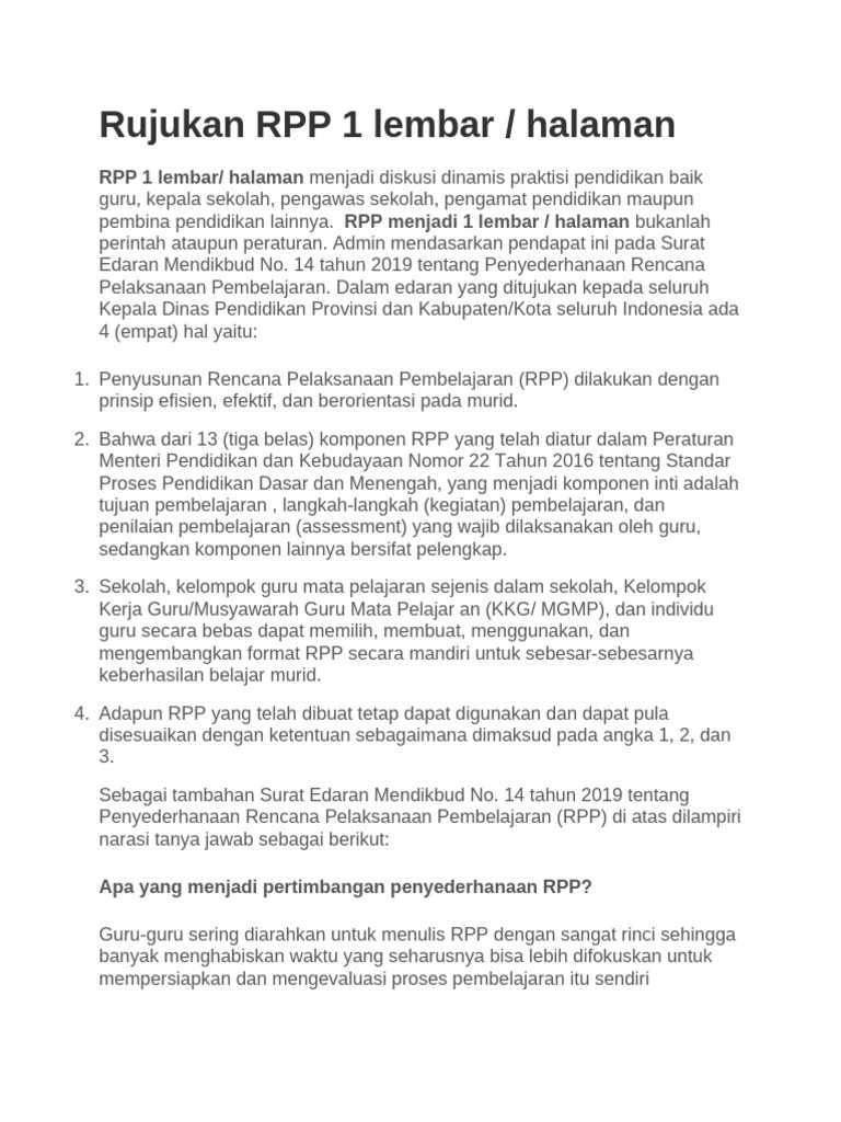 Rujukan RPP 1 lembar | PDF