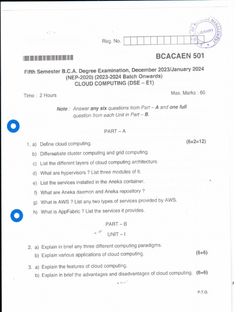 BCA V Semester Cloud Computing NEP Jan 2024 | PDF