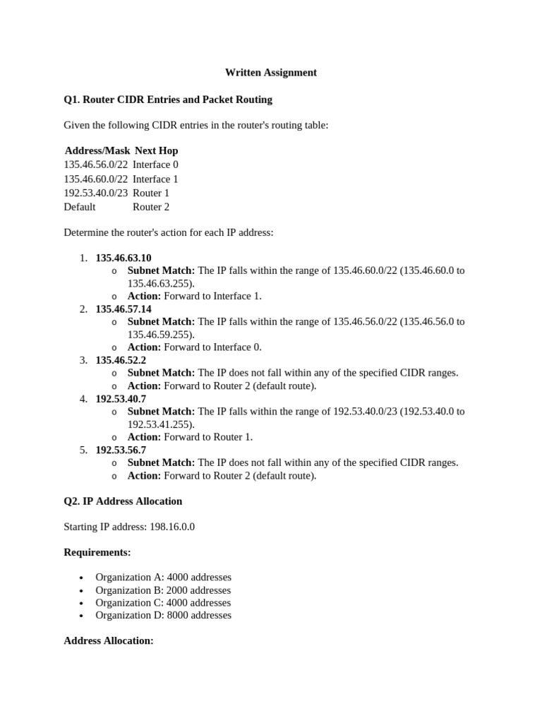 Written Assignment | PDF | Ip Address | Router (Computing)