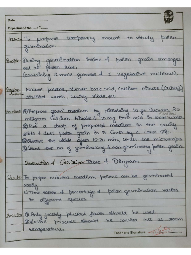 Bio Practical Record Work 24-25 | PDF