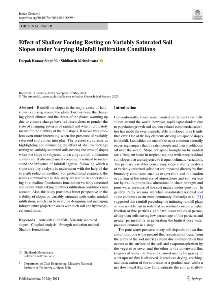 Effect of Shallow Footing Resting On Variably Saturated Soil Slopes ...