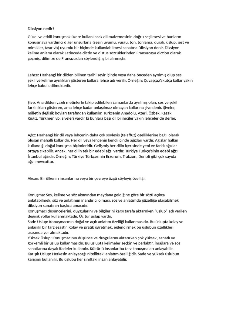 Diksiyon çalışma kağıdı | PDF
