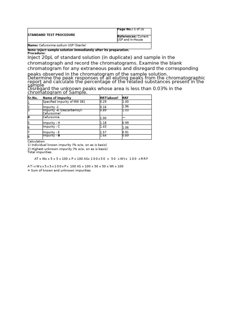 Standard Test Procedure Page No.: References: Name: Procedure | PDF
