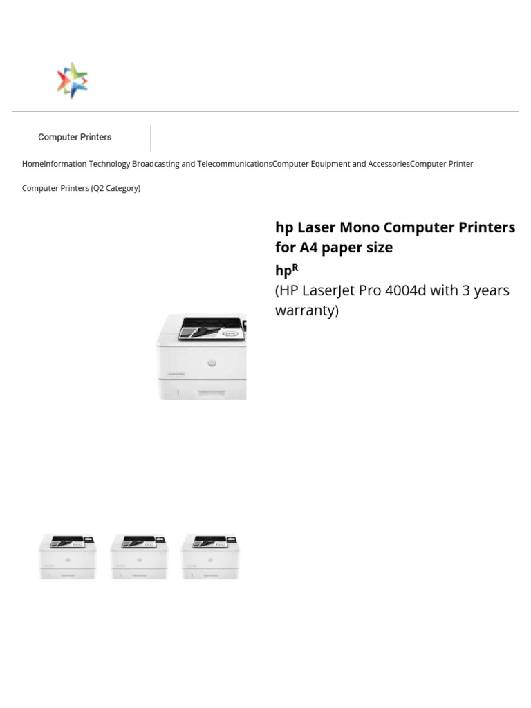 Buy hp Laser Mono Computer Printers for A4 paper size online ...