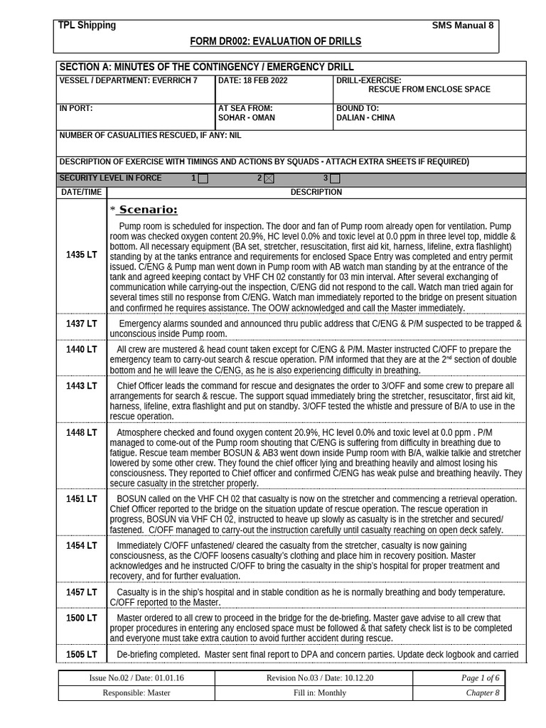 Enclosed Space Rescue Drill Evaluation | PDF