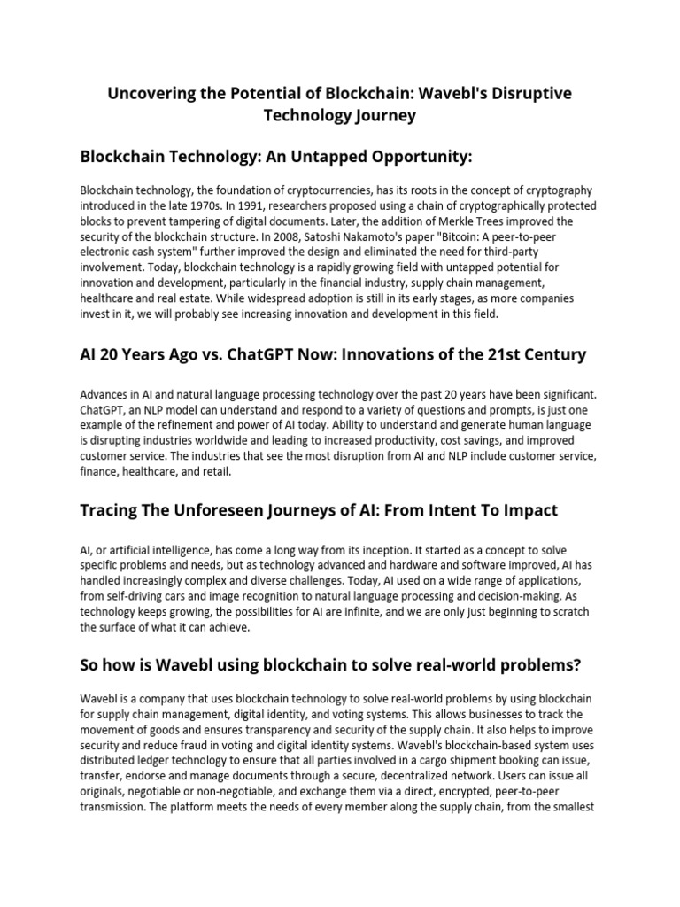 Uncovering the Potential of Blockchain - Wavebl's Disruptive Technology Journey | PDF ...