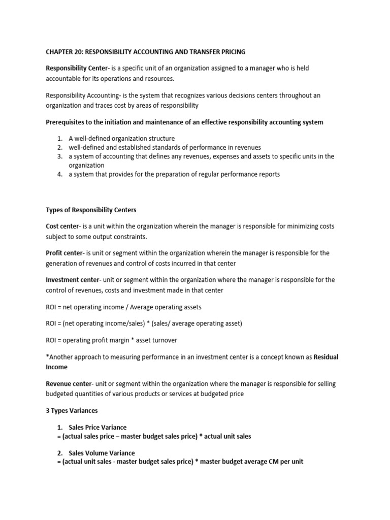 Responsibility Accounting & Transfer Pricing | PDF | Revenue | Prices