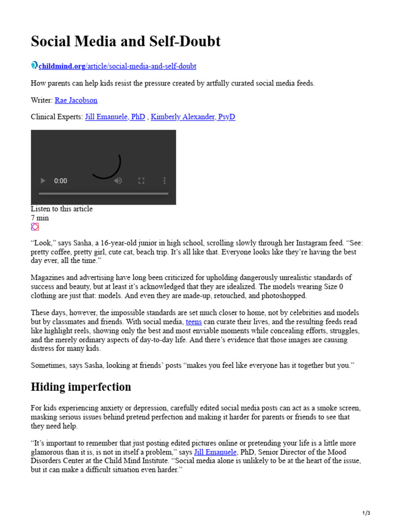 Social Media and Self-Doubt | PDF | Social Media | Popular Culture & Media Studies