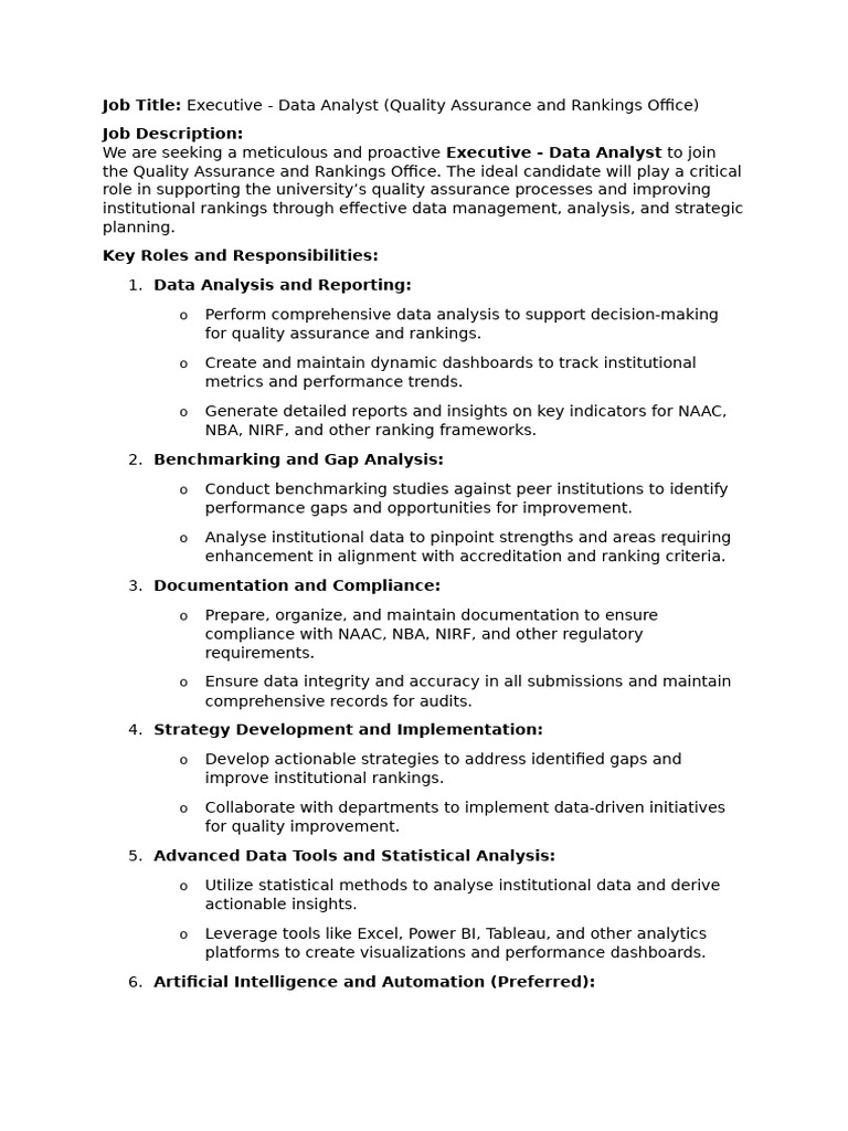 Executive Data Analyst for Quality Assurance | PDF | Data Analysis ...