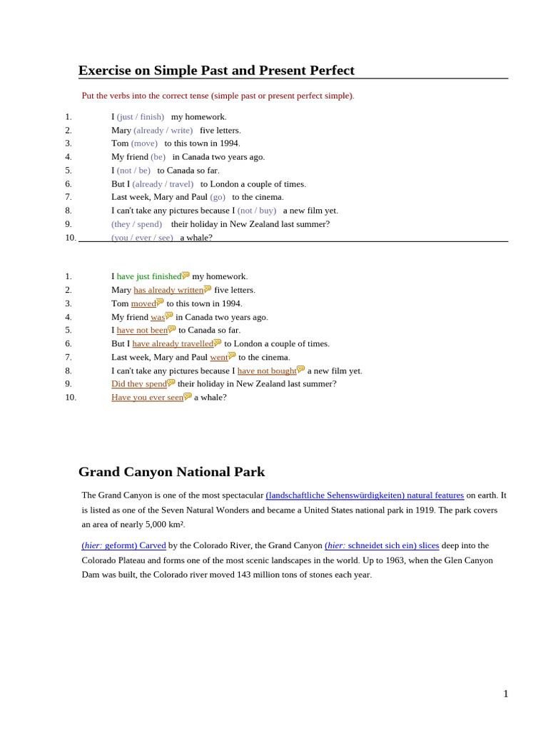 Past Simple Present Perfect | PDF | Language Mechanics | Grammar