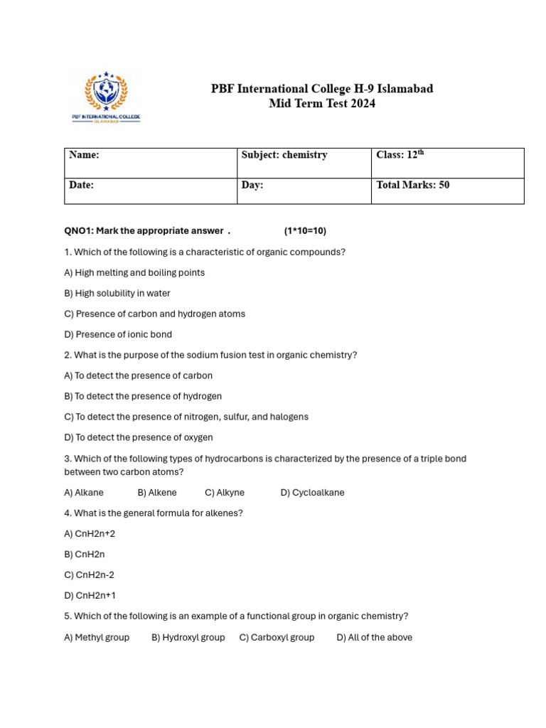 CHEM 12 UNIT mid | PDF | Alkene | Isomer