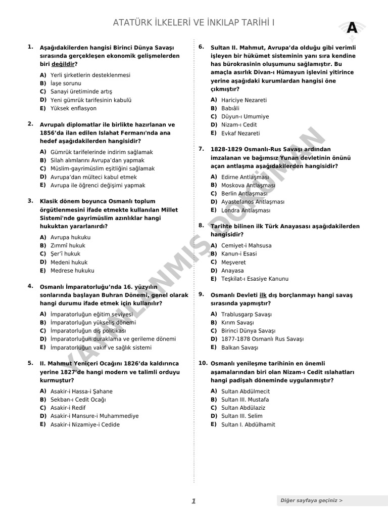 Yayinlanmiş Doküman: Atatürk İlkeleri Ve İnkilap Tarihi I | PDF
