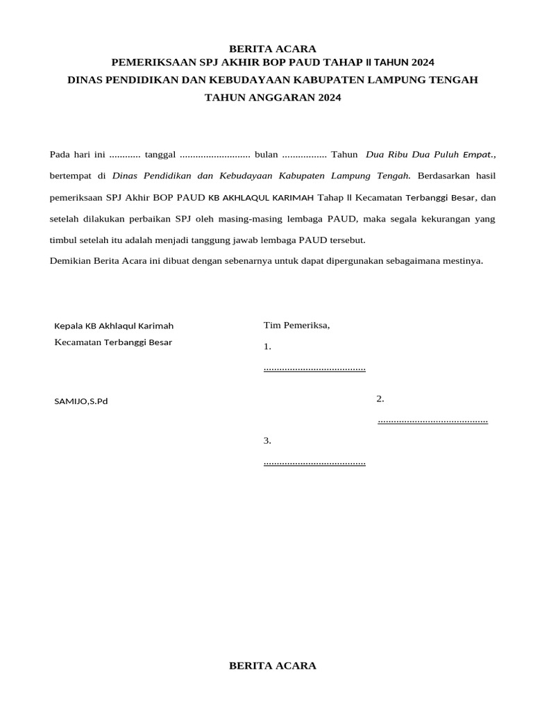 Berita acara spj 2024 tahap 2 AK DB | PDF