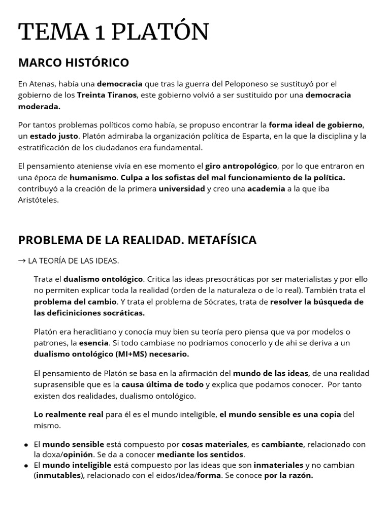Tema 1 Platón | PDF | Platón | Virtud