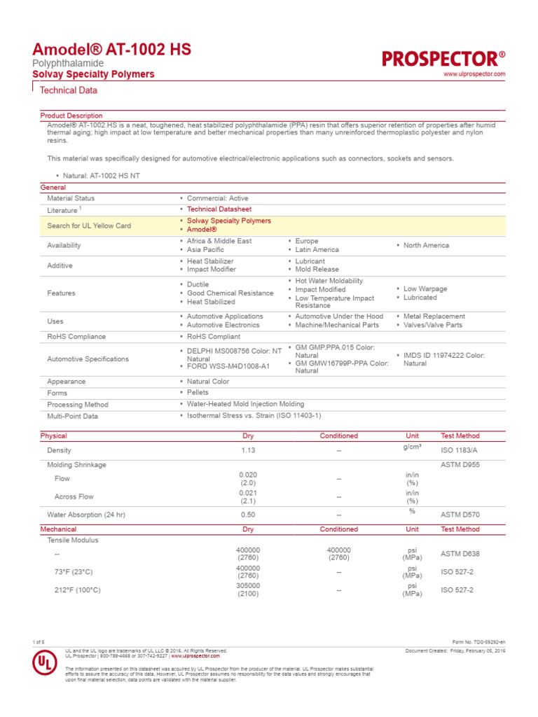PPA Solvay Amodel at 1002 HS Black | PDF | Strength Of Materials ...
