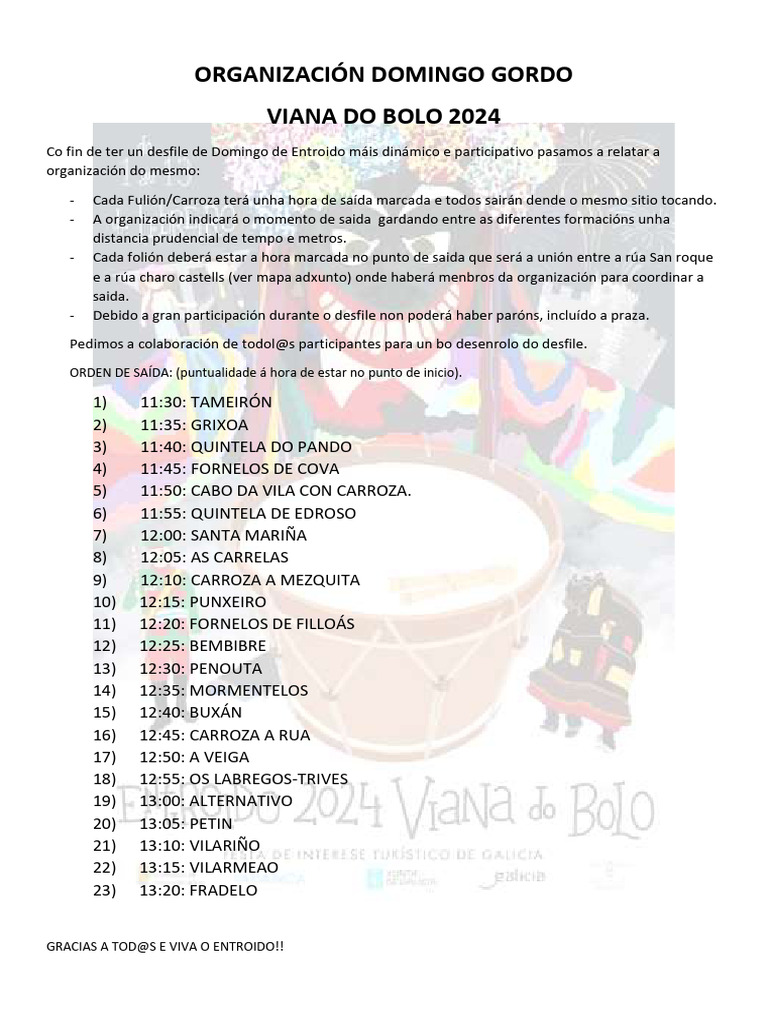 Orden E Mapa Desfile Entroido 2024 Pdf