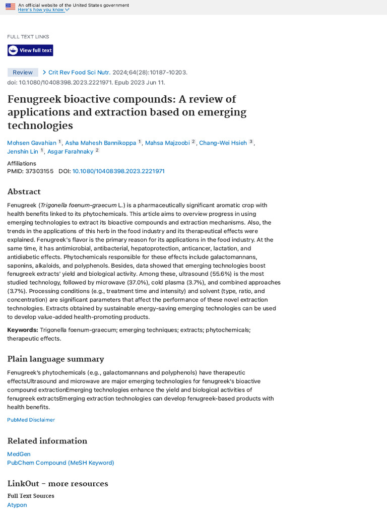Fenugreek Bioactive Compounds - A Review of Applications and Extraction ...