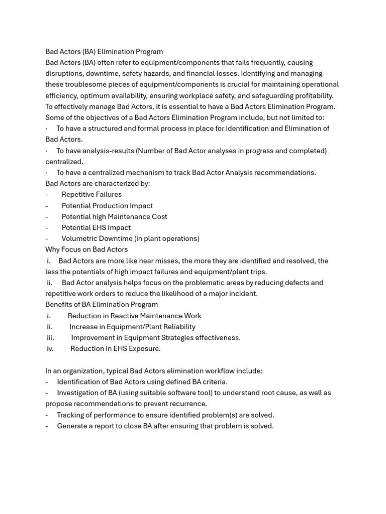 Bad Actors Elimination Program Overview | PDF