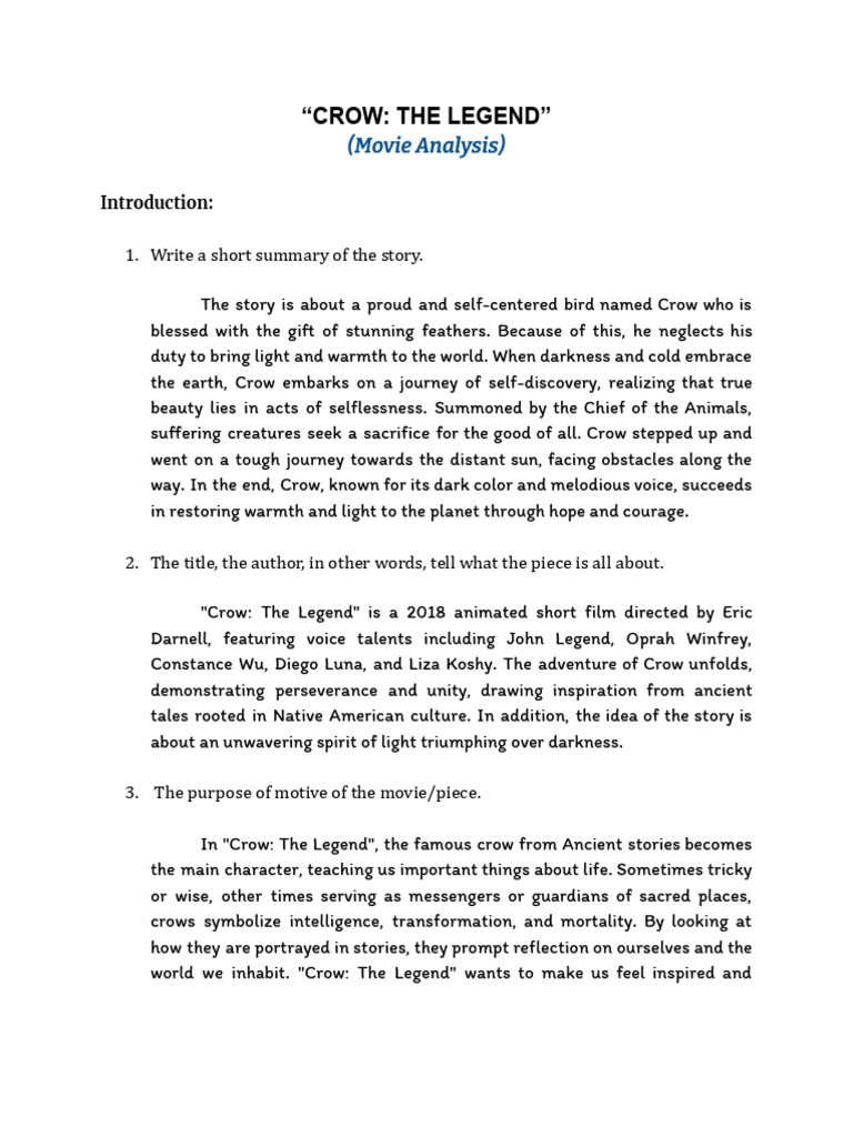 "CROW-THE-LEGEND" Movie Analysis | PDF | Storytelling | Legends