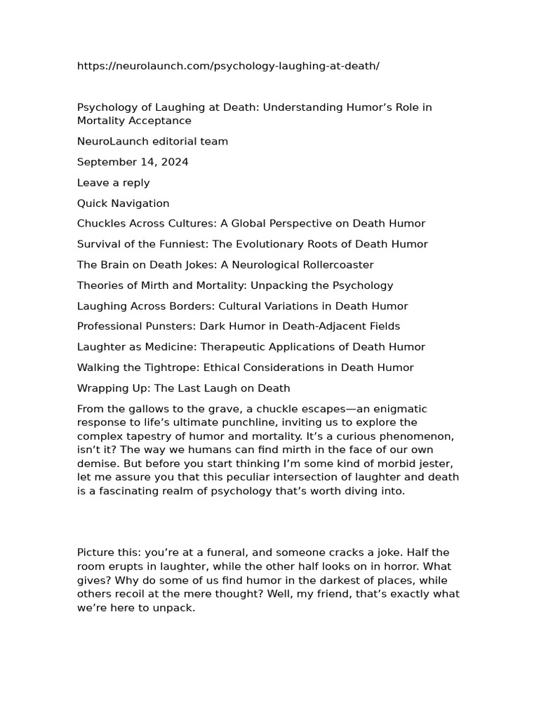 Psychology of Laughing at Death, Understanding Humor's Role in ...