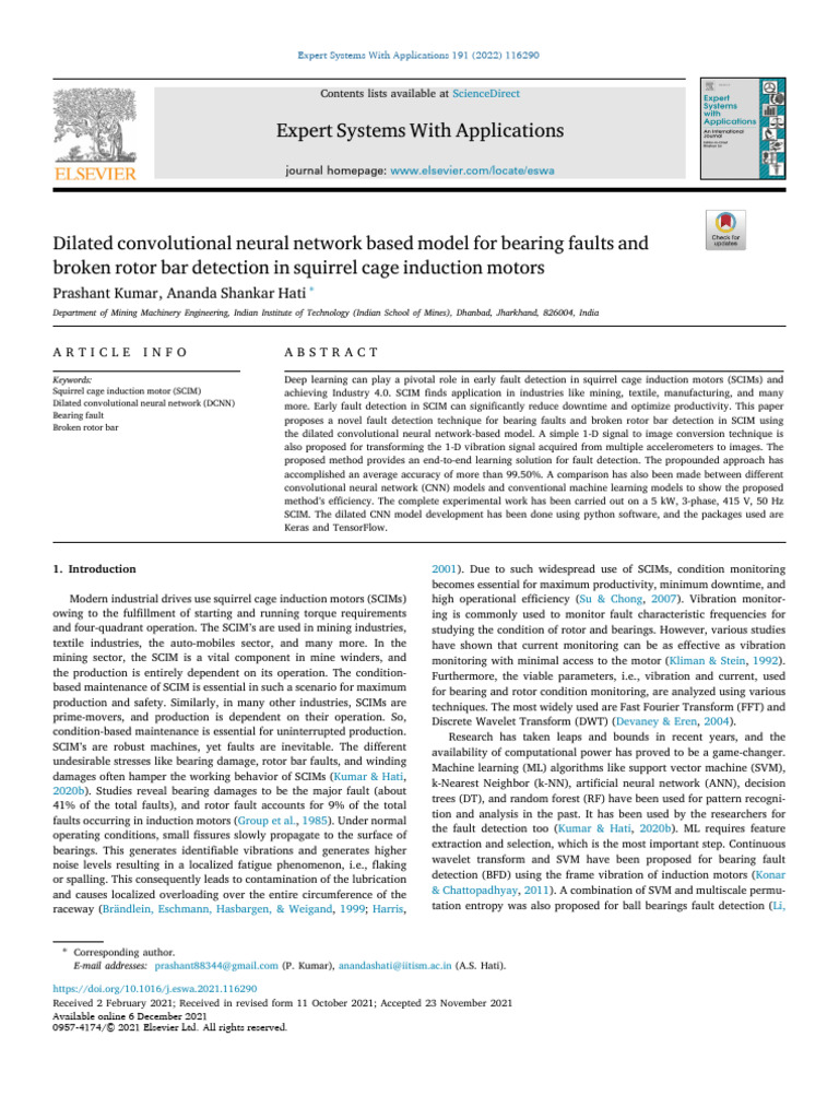 Dilated Convolutional Neural Network Based Model For Bearing Faults and Broken Rotor Bar ...