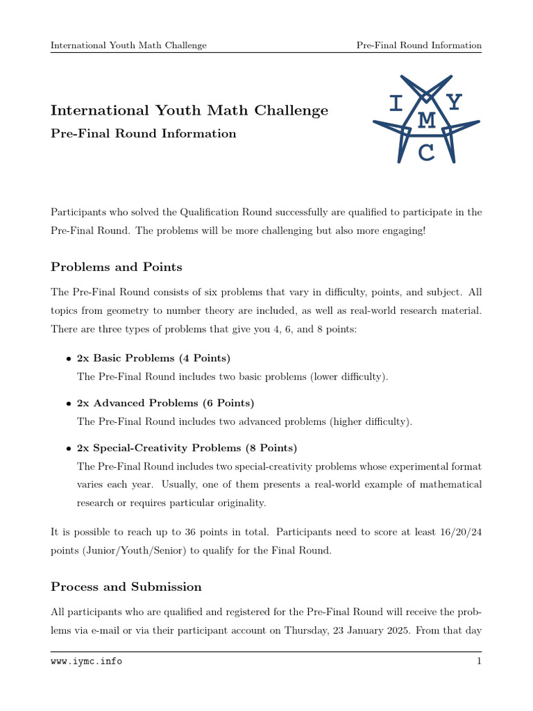 IYMC Pre Final Round | PDF | Mathematics | Science