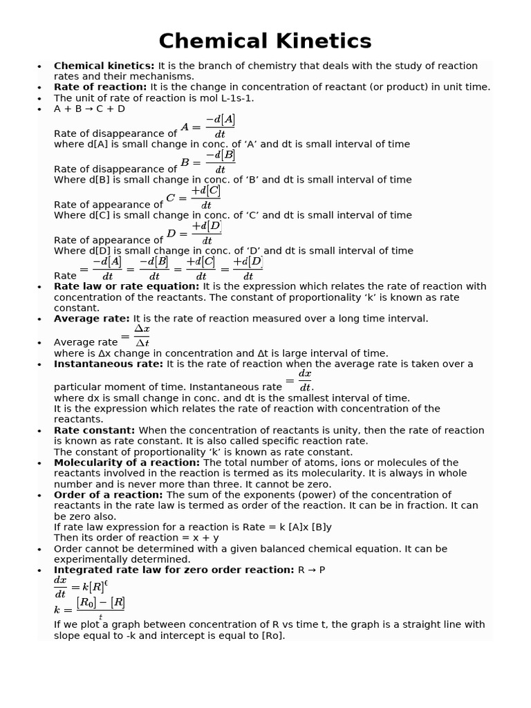 Chapter 4 Chemistry Class 12 - Formula - Sheet | PDF | Reaction Rate ...