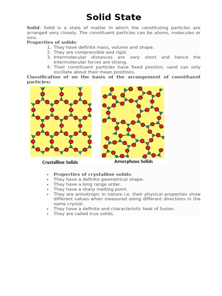 Chapter 1 Chemistry Class 12 - Formula - Sheet | PDF | Crystal ...