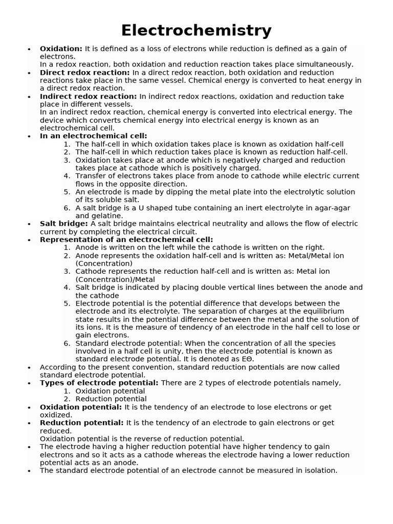 Chapter 3 Chemistry Class 12 - Formula - Sheet | PDF | Electrochemistry ...