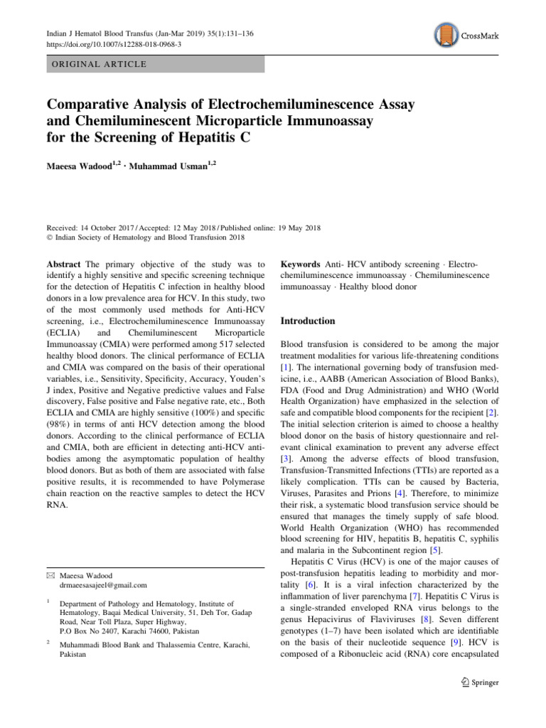 Comparative Analysis Between ECLIA and CMIA | PDF | Hepatitis C ...