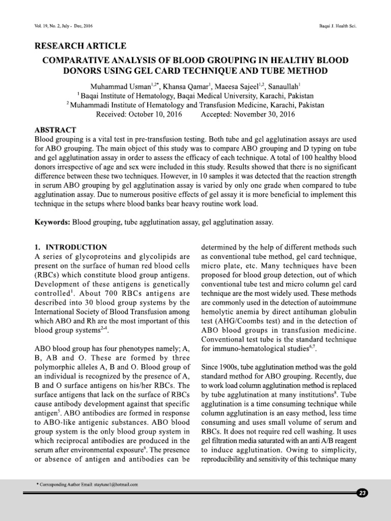 Blood Grouping by Gel Card and Tube Method | PDF