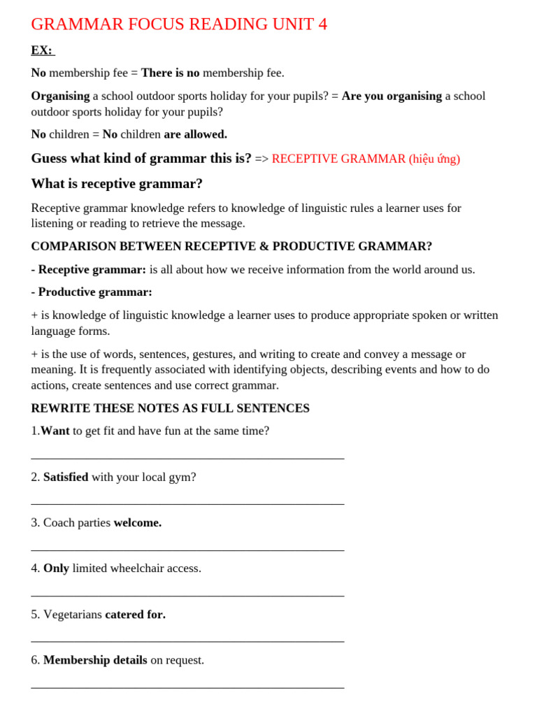 GRAMMAR FOCUS READING UNIT 4 handout | PDF