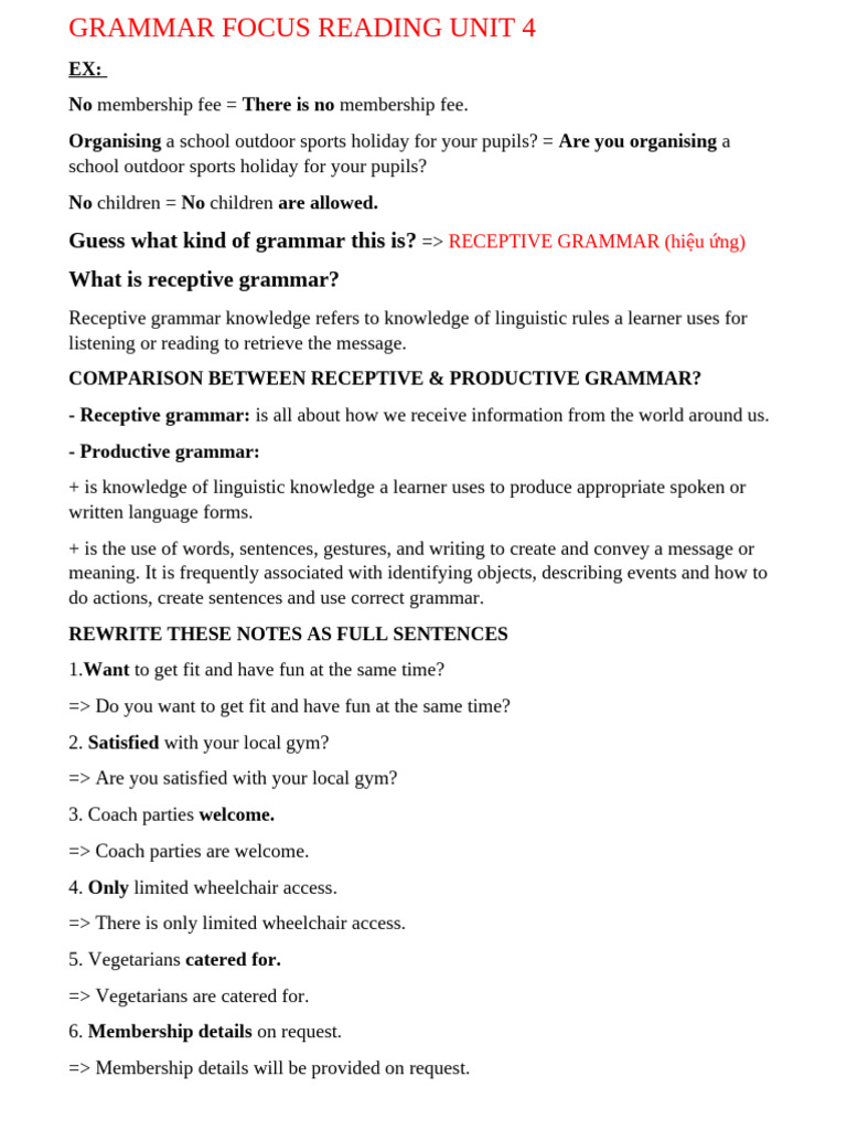 GRAMMAR FOCUS READING UNIT 4 | PDF