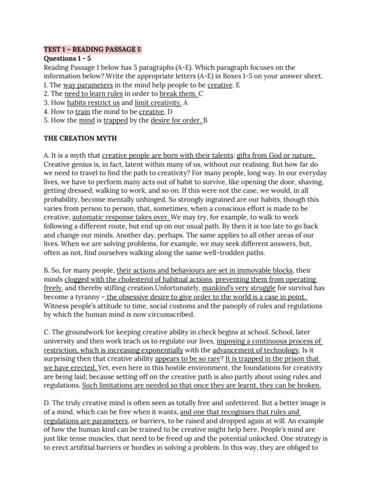 Ielts Reading Test | PDF | Creativity | Mind