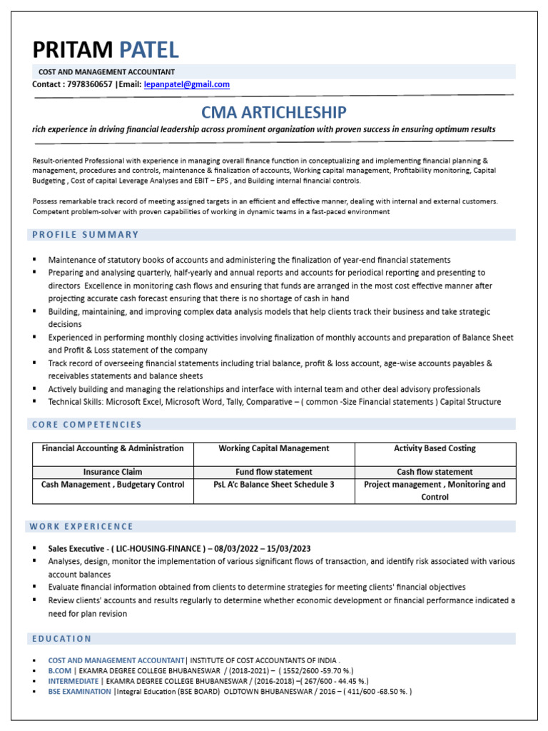 PRITAM CV | PDF | Management Accounting | Business