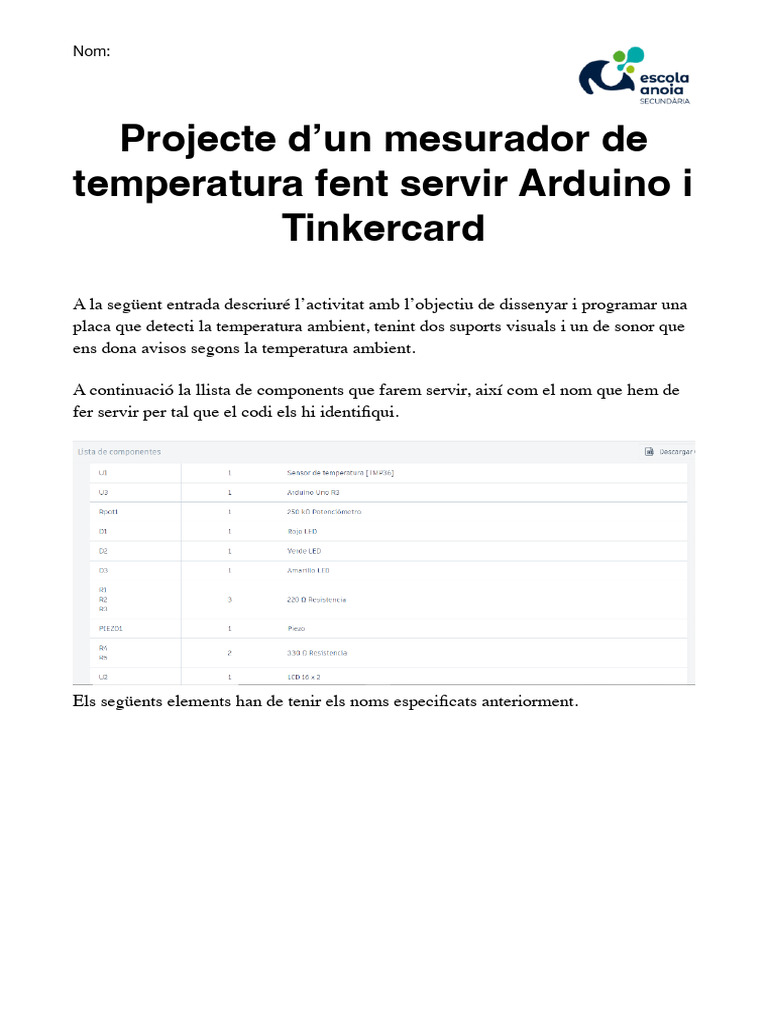 Pràctica Arduino Tinkercad | PDF