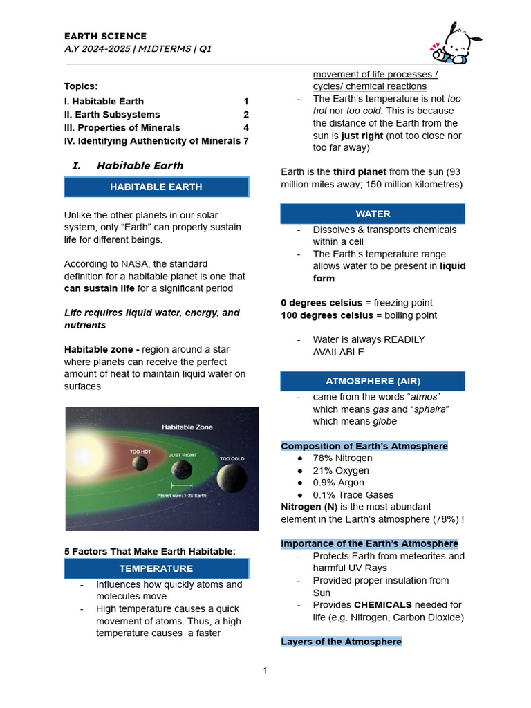 Earth Science Midterm Topics 2024-25 | PDF | Minerals | Atmosphere