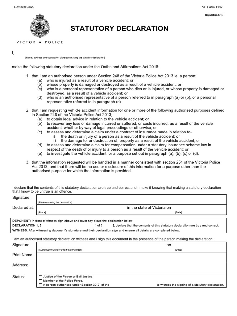 Traffic Accident Report Statutory Declaration | PDF | Traffic Collision ...