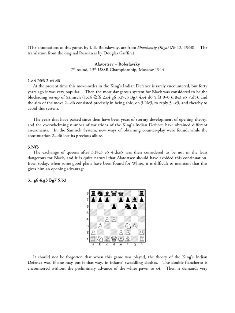 Alatortsev vs Boleslavsky: 1944 Chess Analysis | PDF | Traditional Board Games | Chess Theory