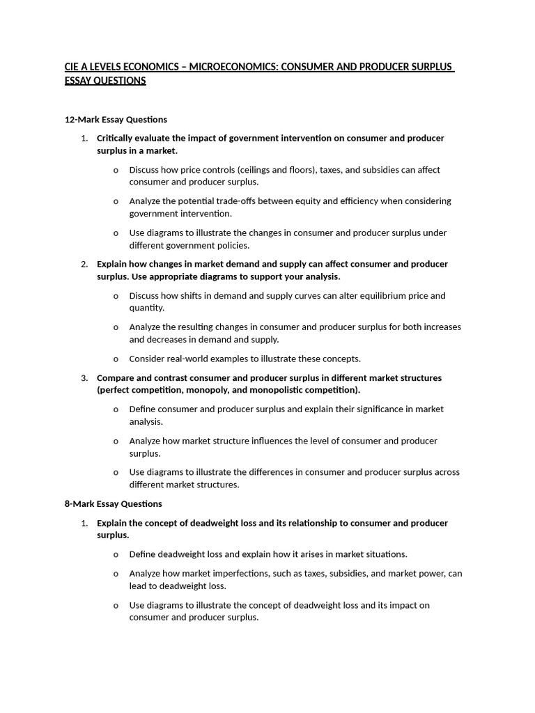 A Level Economics: Consumer & Producer Surplus | PDF | Economic Surplus ...