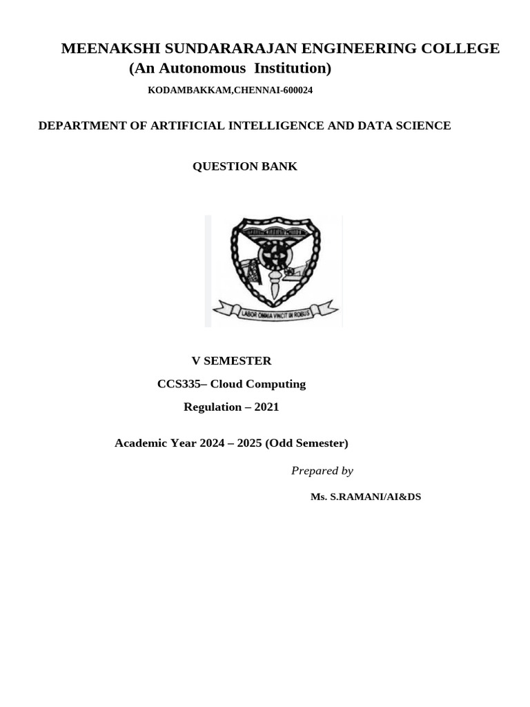 Ccs335 - Cloud Computing Question Bank-1 | PDF | Virtual Machine | Virtualization